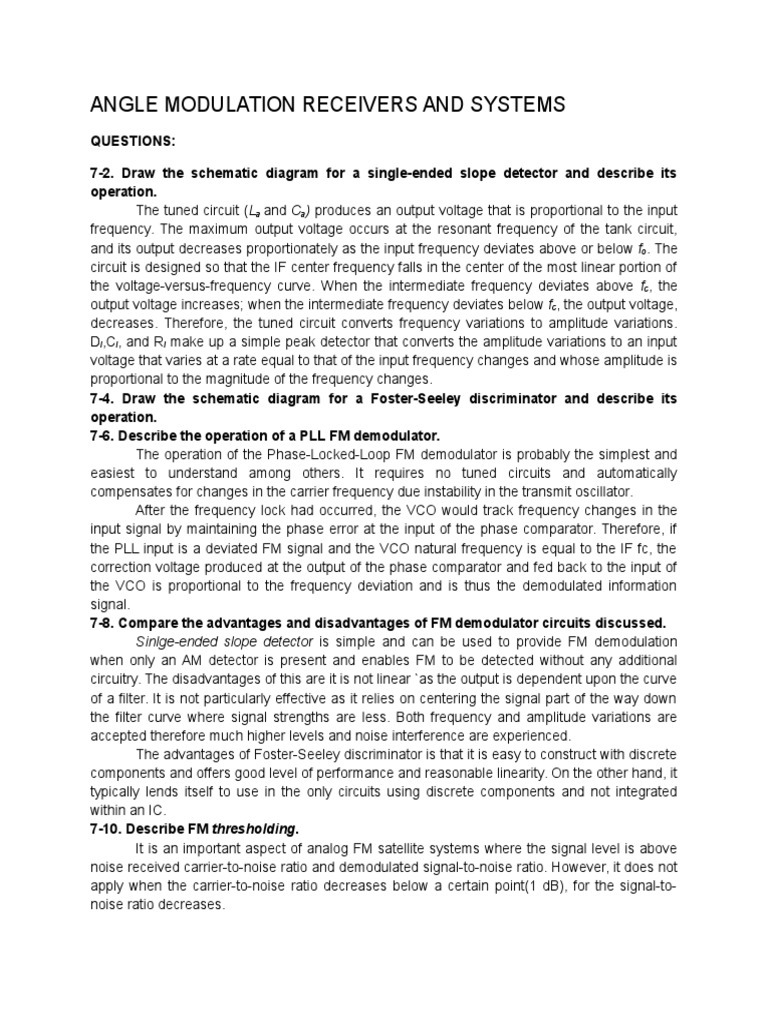 Angle Modulation Receivers and Systems | PDF | Frequency Modulation | Detector (Radio)