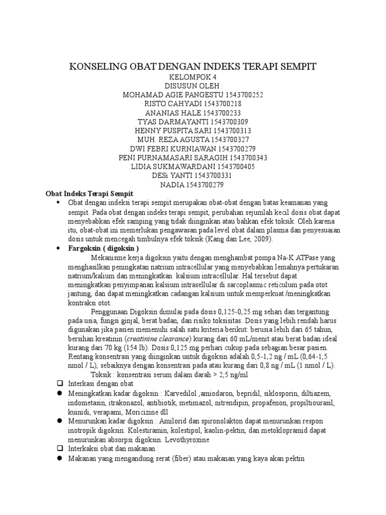 Konseling Obat Indeks Terapi Sempit | PDF