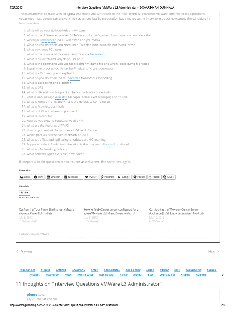 VMware L3 Administrator Interview Questions | PDF | V Mware | System ...