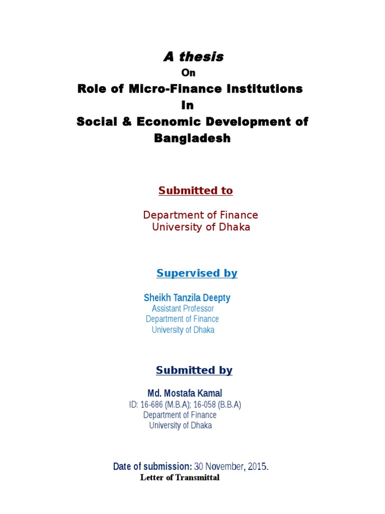 A Thesis: Role of Micro-Finance Institutions in Social & Economic ...