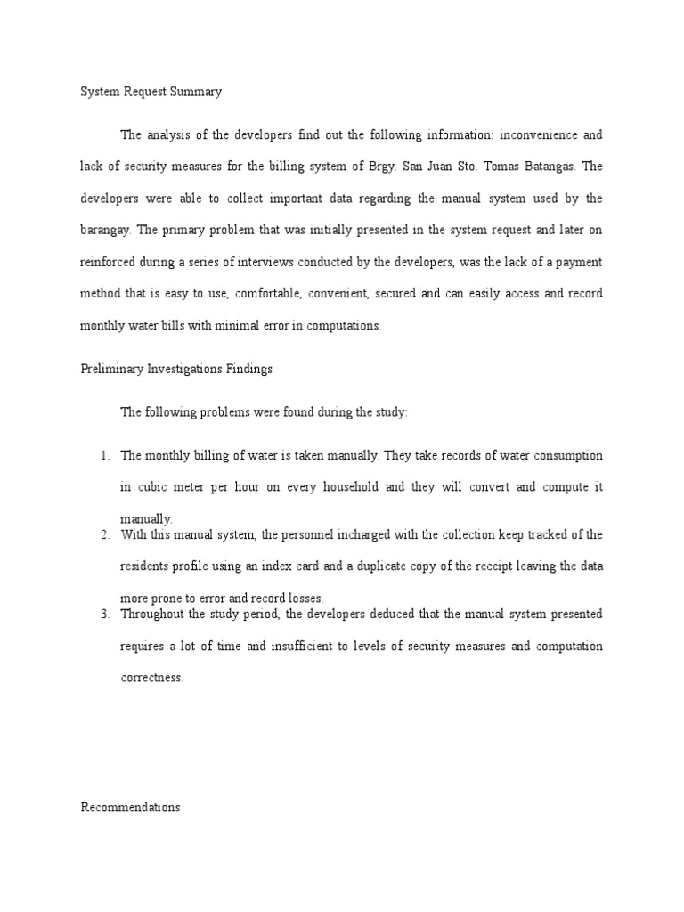 System Request Summary | PDF