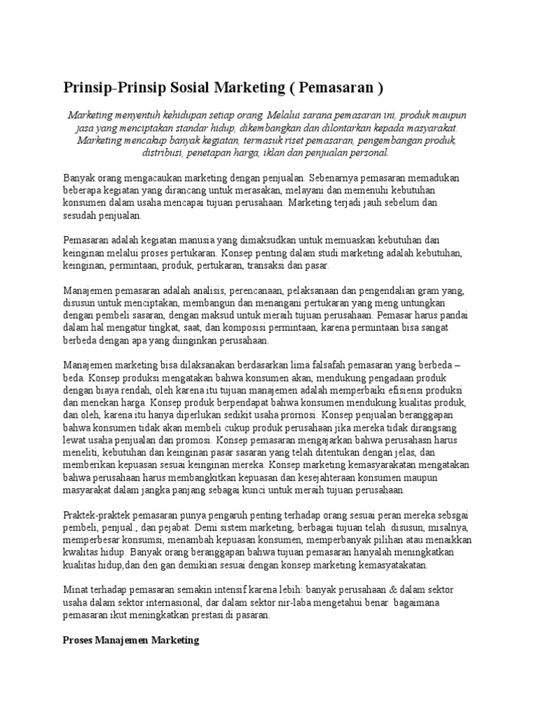 Prinsip Pemasaran Sosial | PDF