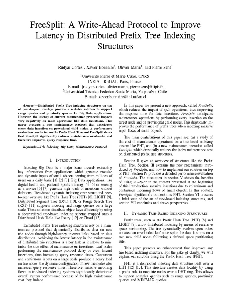 Free Split: A Write-Ahead Protocol To Improve Latency in Distributed Prefix Tree Indexing ...