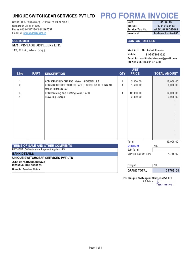 Proforma-Invoice (Vintage Distillers LTD) | PDF | Computers