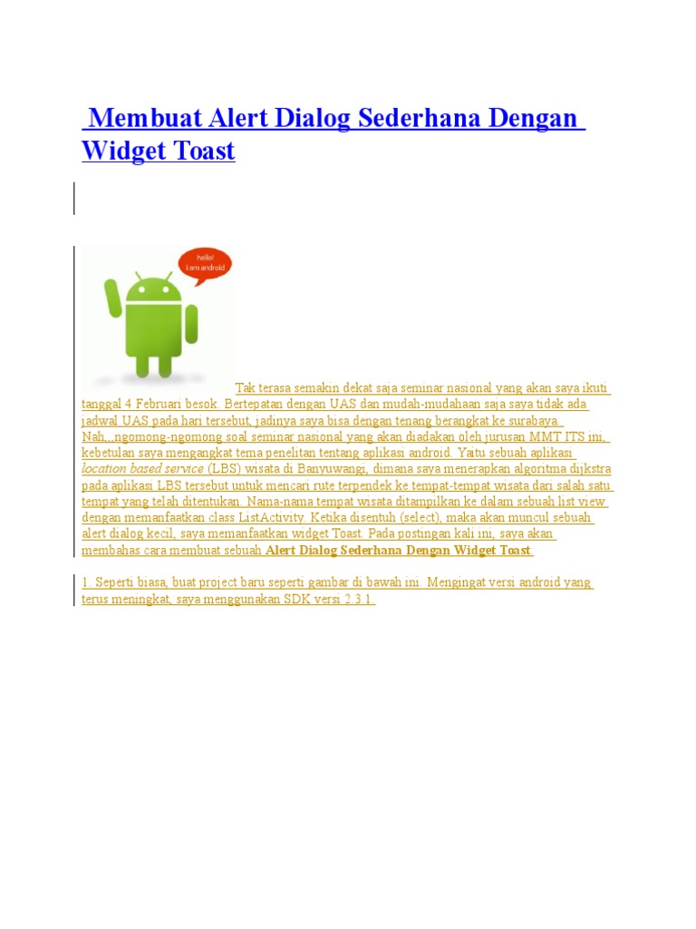 Membuat Alert Dialog Sederhana Dengan Widget Toast | PDF