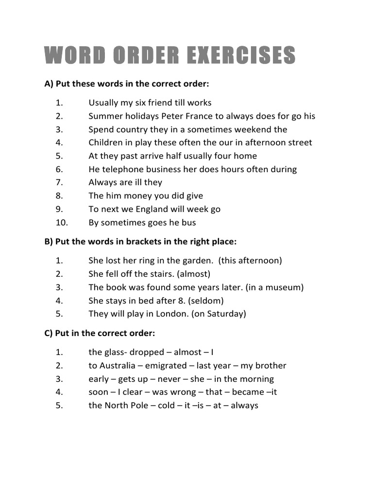 Eng4 Word Order Exercises | PDF