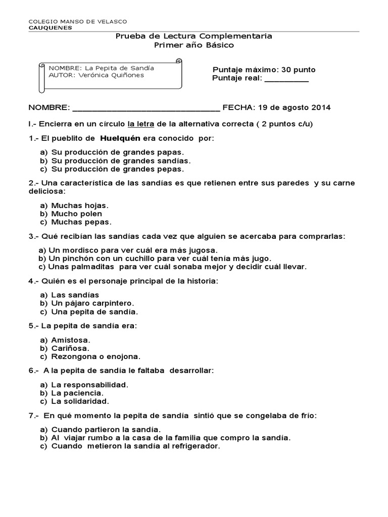 Prueba La Pepita de Sandia | PDF