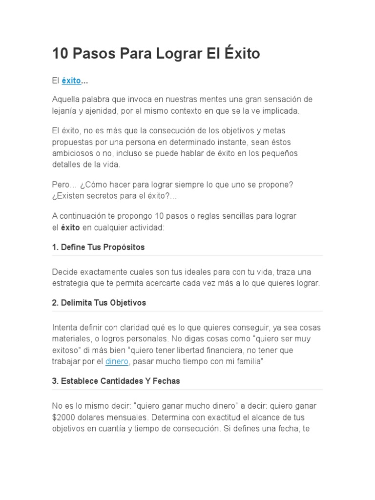 10 Pasos para Lograr el Éxito | PDF | Felicidad | Autoestima