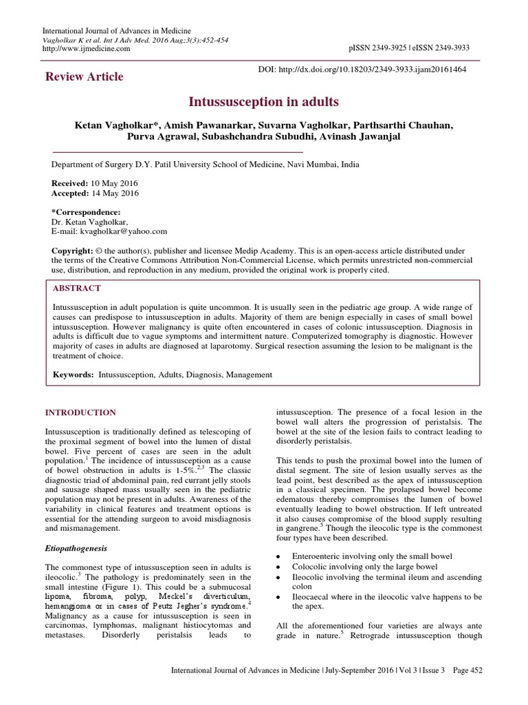 Intussusception in Adults | PDF | Gastroenterology | Clinical Medicine