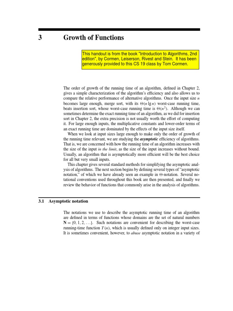 Cormen Growth of Functions PDF | PDF | Time Complexity | Function ...