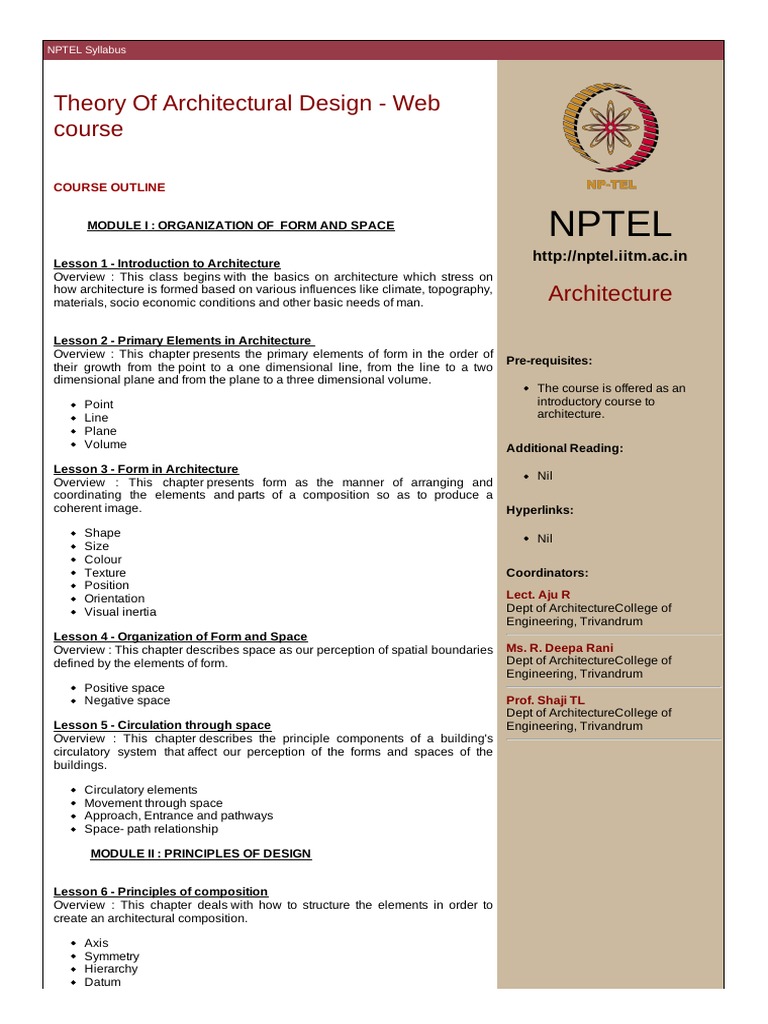 Nptel: Theory of Architectural Design - Web Course | PDF | Shape ...