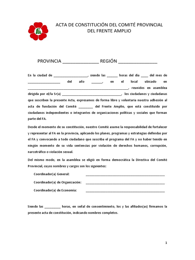 Modelo de Acta de Constitución Comité FA | PDF