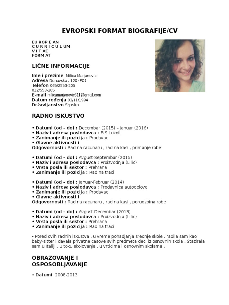 105 Evropski Format CV | PDF