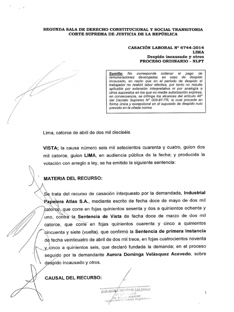 Casación Laboral # 6744-2014 Lima | PDF | Derecho laboral | Salario Casación Laboral # 6744-2014 Lima | PDF | Derecho laboral | Salario