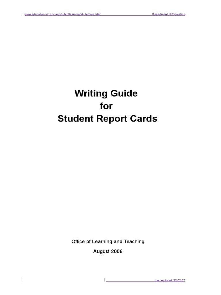 Writing Guide For Student Report Cards: Office of Learning and Teaching ...