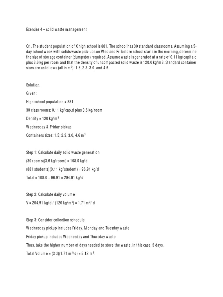 Exercise 4 - Solid Waste Management | PDF | Municipal Solid Waste | Density