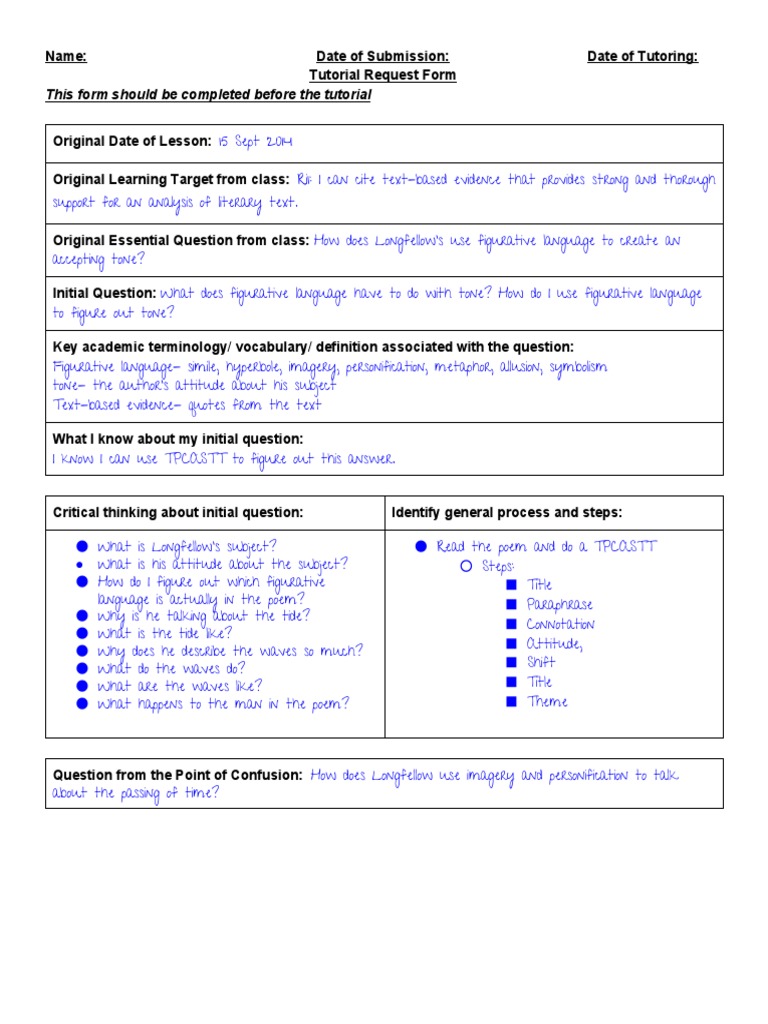 This Form Should Be Completed Before The Tutorial | PDF