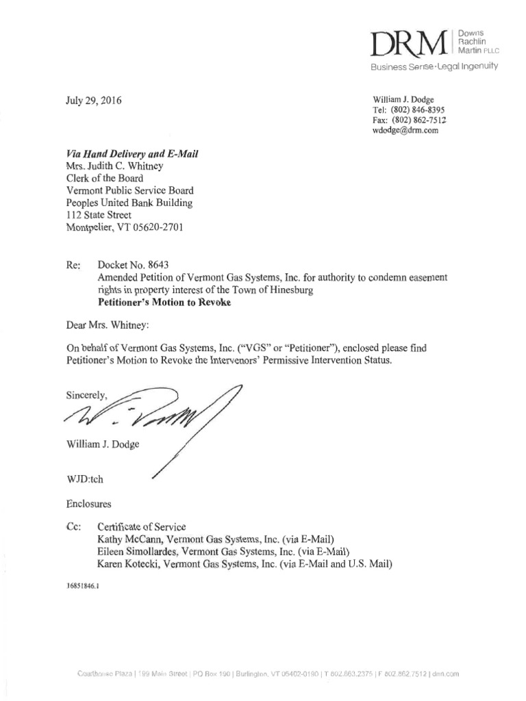VGS Hinesburg LL 104 DCKT 8643 2016 07 29 Motion To Revoke | PDF ...