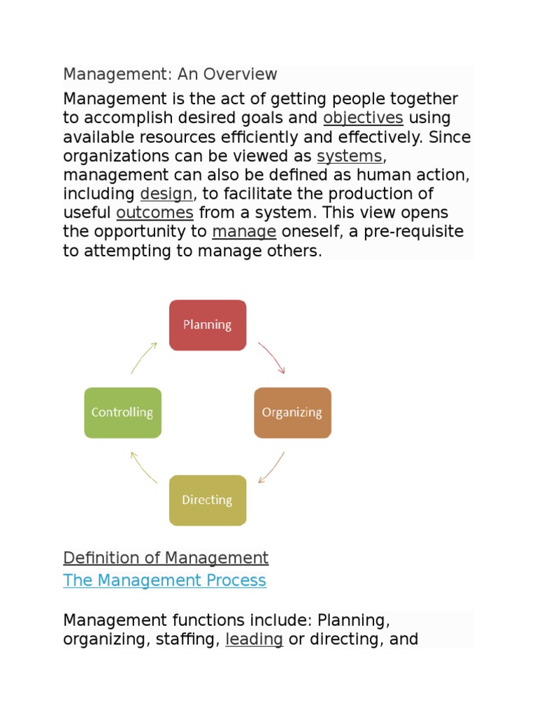 Objectives Systems Design Outcomes Manage: Management: An Overview | PDF
