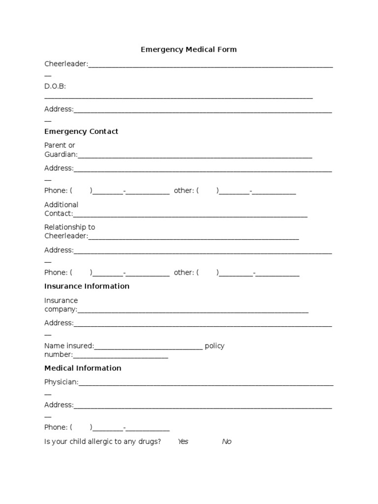 Emergency Medical Form | PDF