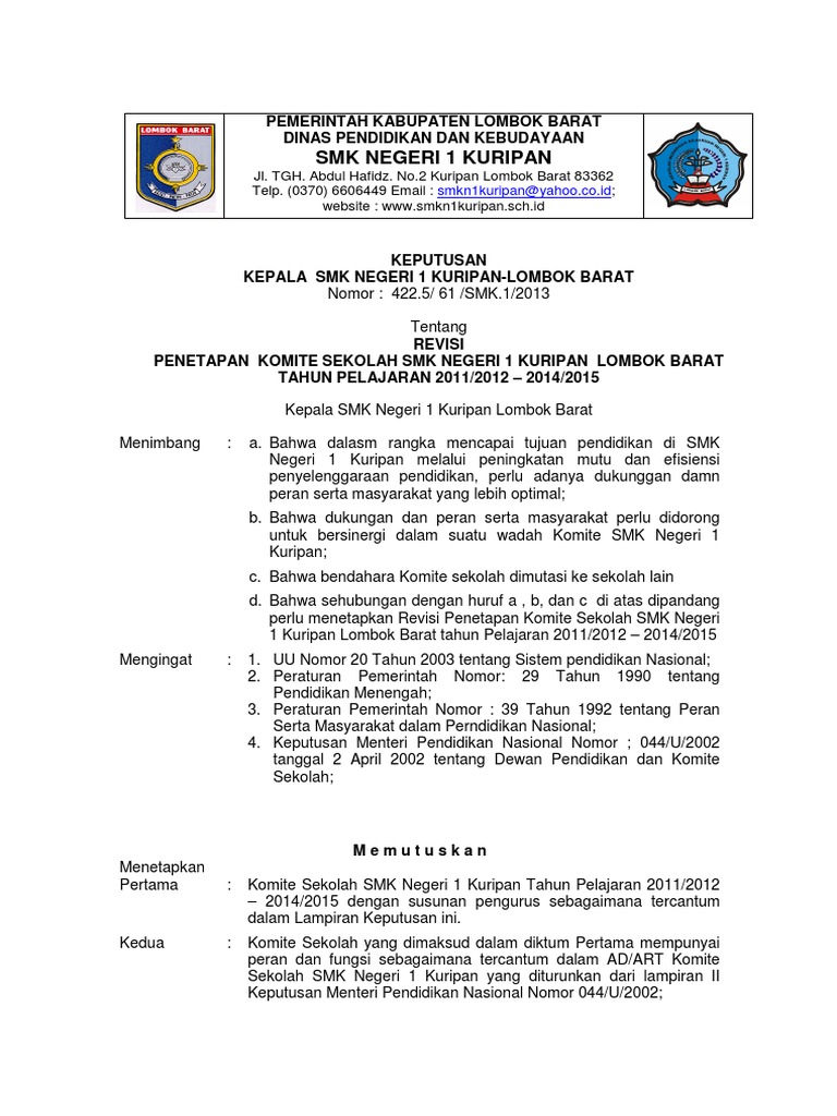 Sk Susunan Pengurus Komite Sekolah Pdf