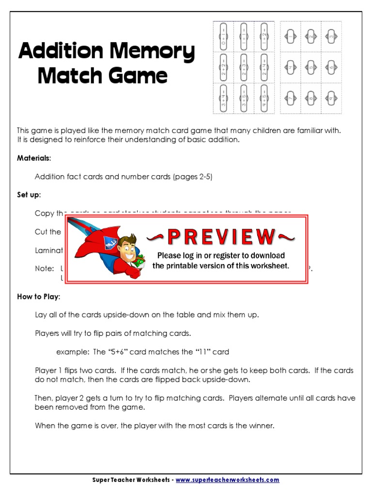 Addition Matching Game PDF | PDF