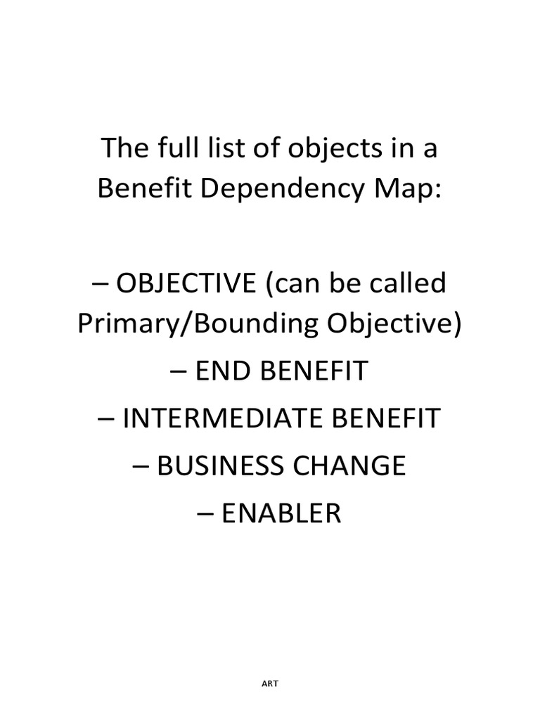 The Full List of Objects in A Benefit Dependency Map | PDF