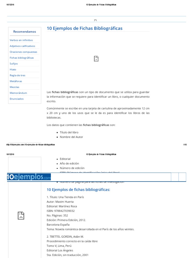 10 Ejemplos de Fichas Bibliográficas | PDF | Publicación | Palabra