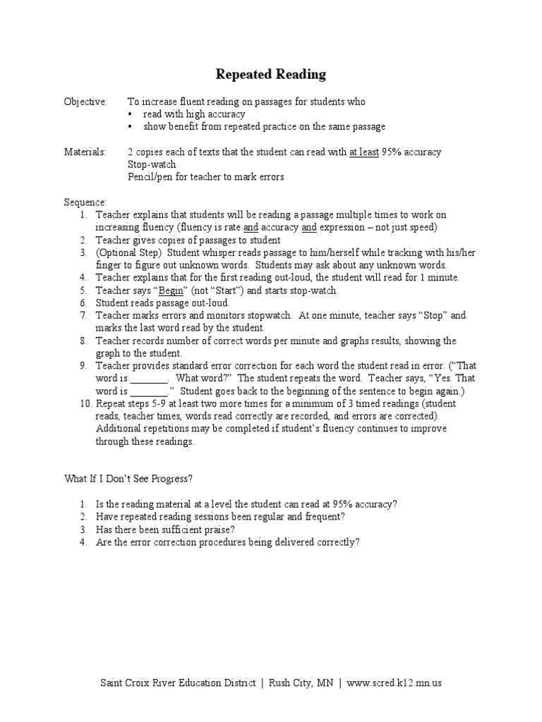 Repeated Reading Practice Protocol | PDF | Reading (Process) | Cognition