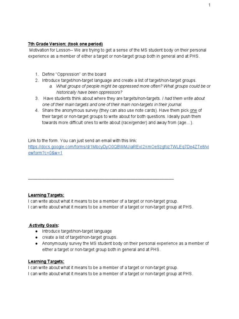 7th Grade Version: (Took One Period) | PDF | Equality Rights | Injustice