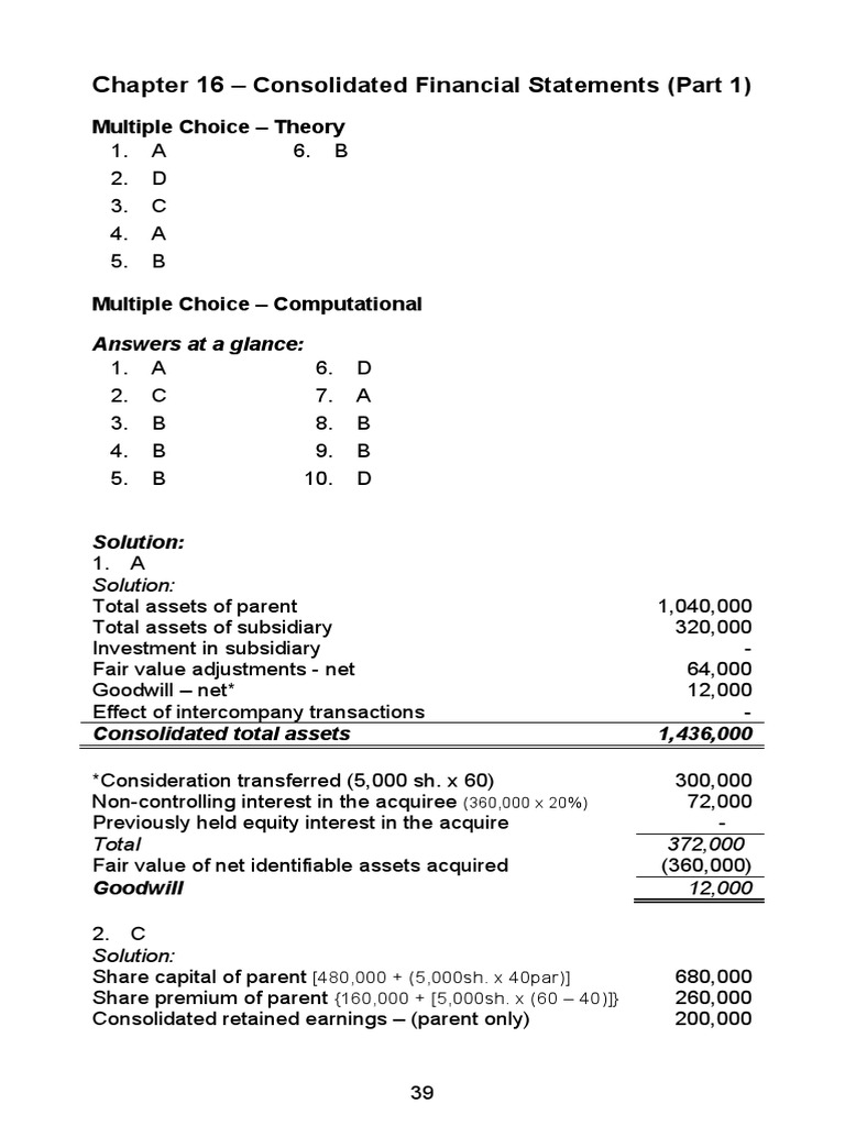 Chapter 16 - Consol. Fs Part 1 | PDF | Goodwill (Accounting ...
