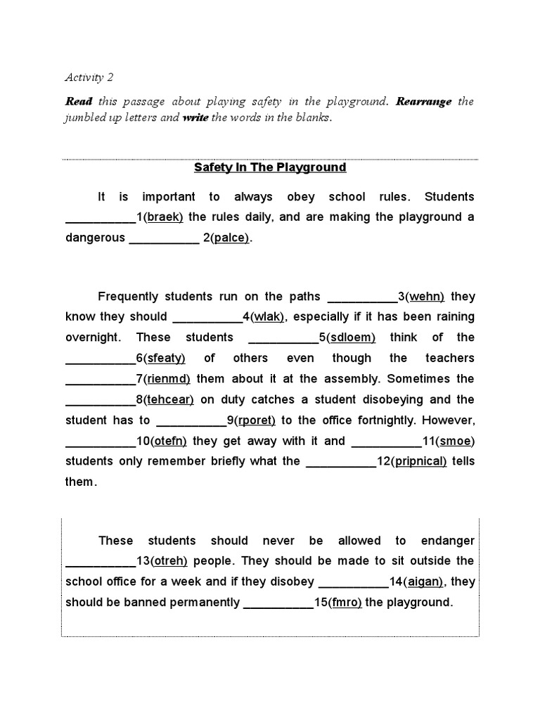 Read This Passage About Playing Safety in The Playground. Rearrange The ...