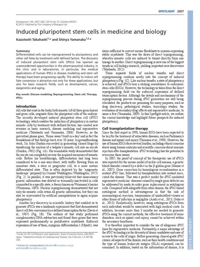 Induced Pluripotent Stem Cells in Medicine and Biology | PDF | Cell ...