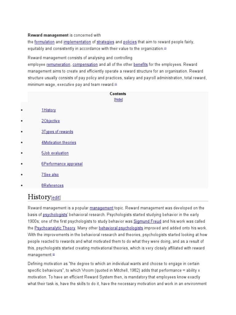 History: Reward Management Is Concerned With | PDF | Motivation ...