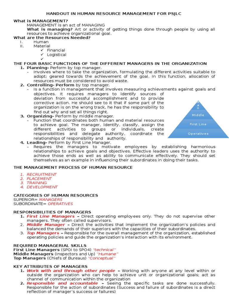 Handout For Human Resource Management PSJLC | PDF | Recruitment ...
