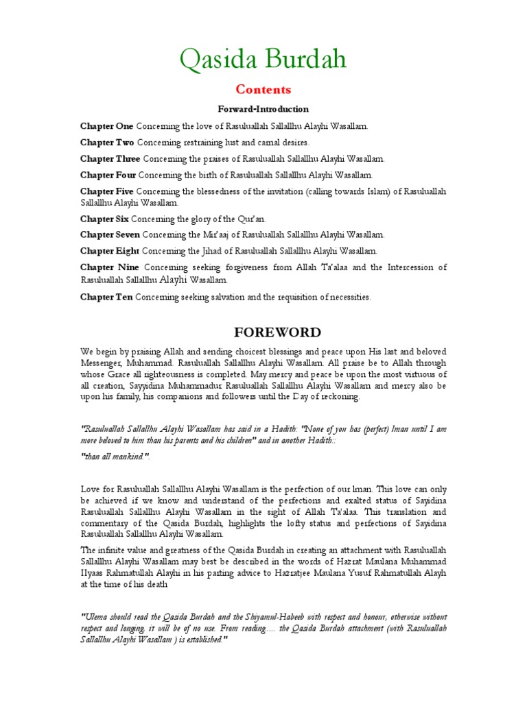 Qasida - Burdah Arabic English Translation PDF | PDF | Salvation | Sin