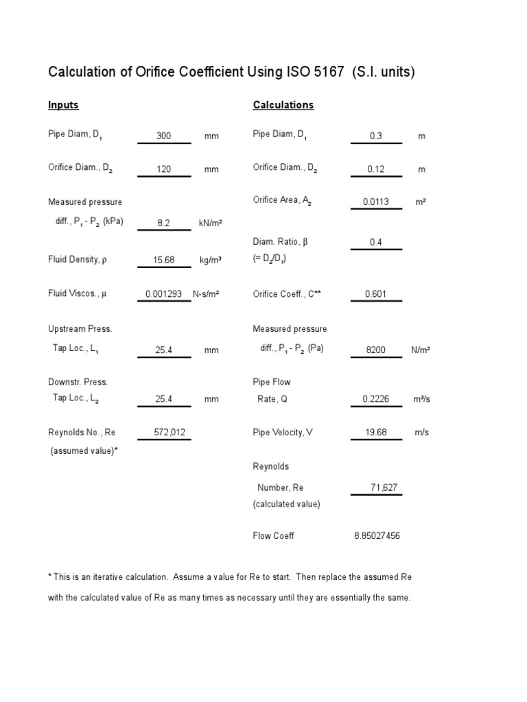 ISO 5167 Orifice Coefficient Calculation | PDF
