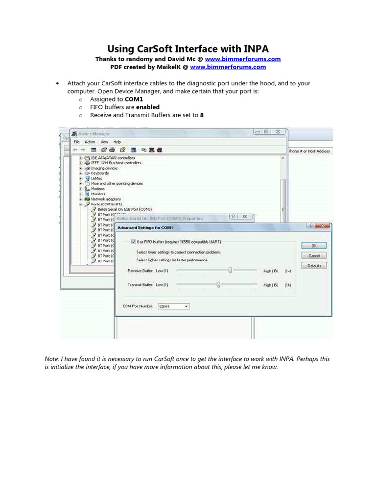 Using Carsoft Cable For Dis With Inpa | PDF | Port (Computer Networking ...