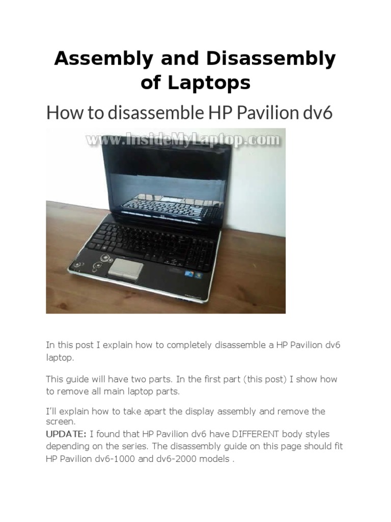 A Comprehensive Guide to Disassembling the HP Pavilion dv6 Laptop and Replacing its Screen | PDF ...