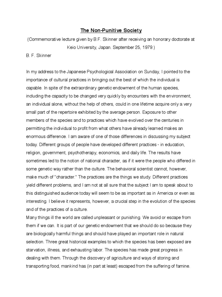 Skinner - The Non-Punitive Society (1979) PDF | PDF | Reinforcement ...