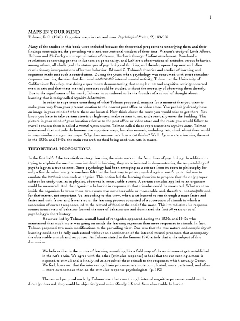 Cognitive Maps: Tolman's Learning Theory | PDF | Psychology | Cognition