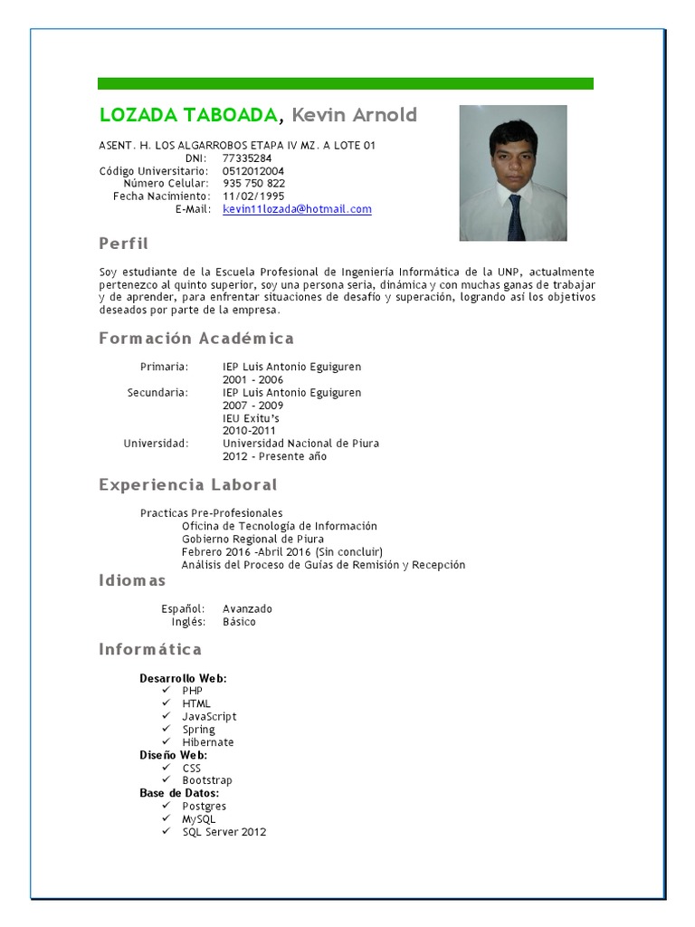 CV - Lozada Taboada Kevin Arnold | PDF