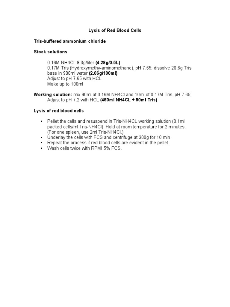 Lysis of Red Blood Cells | PDF