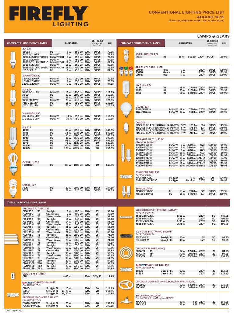 Firefly Lighting Price List 2025 | PDF | Battery Charger | Rechargeable ...
