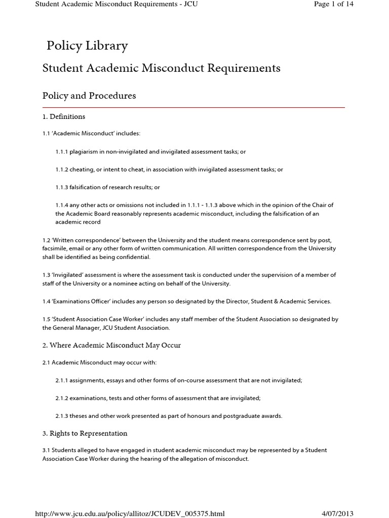 Student Academic Misconduct Requirements | PDF | Postgraduate Education ...