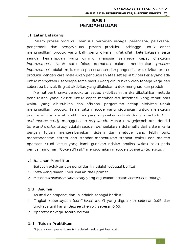 Stopwatch Time Study | PDF