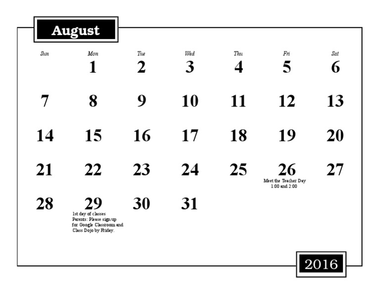 Aug Calendar | PDF