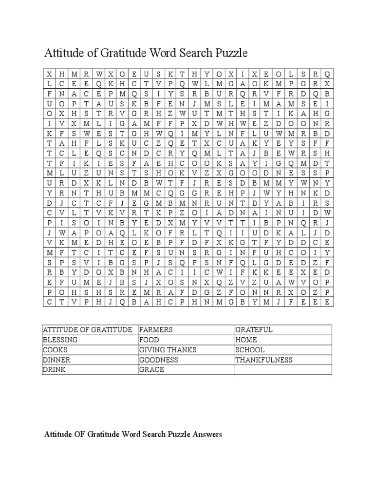 Attitude of Gratitude Word Search Puzzle | Download Free PDF | Puzzles ...