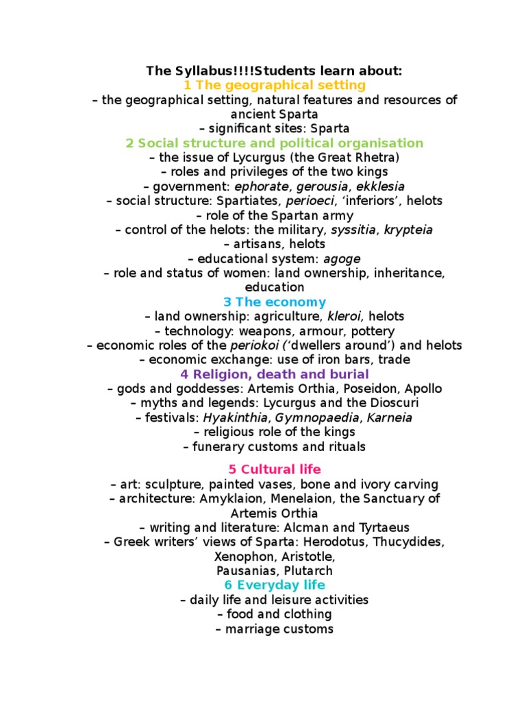 Sparta Summary Notes 2016 | PDF | Sparta | Ancient Greece