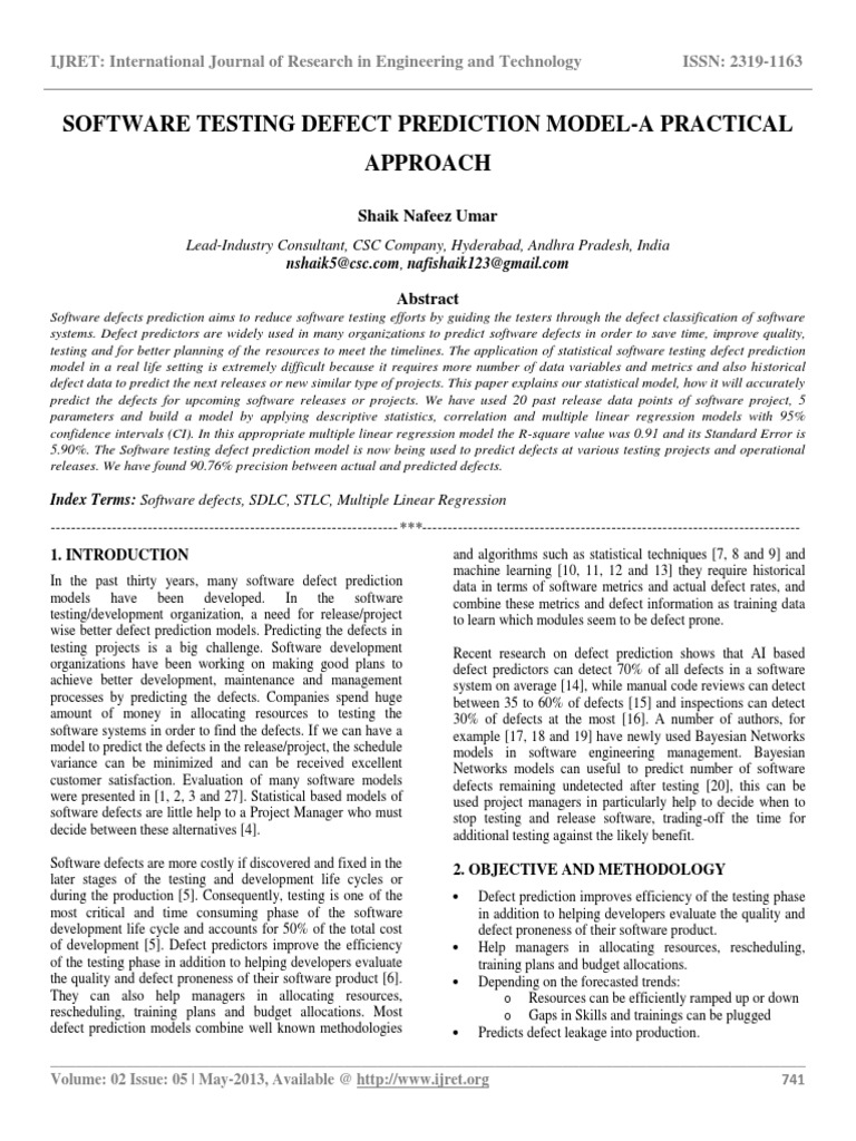 Software Testing Defect Prediction Model | PDF | Ordinary Least Squares ...